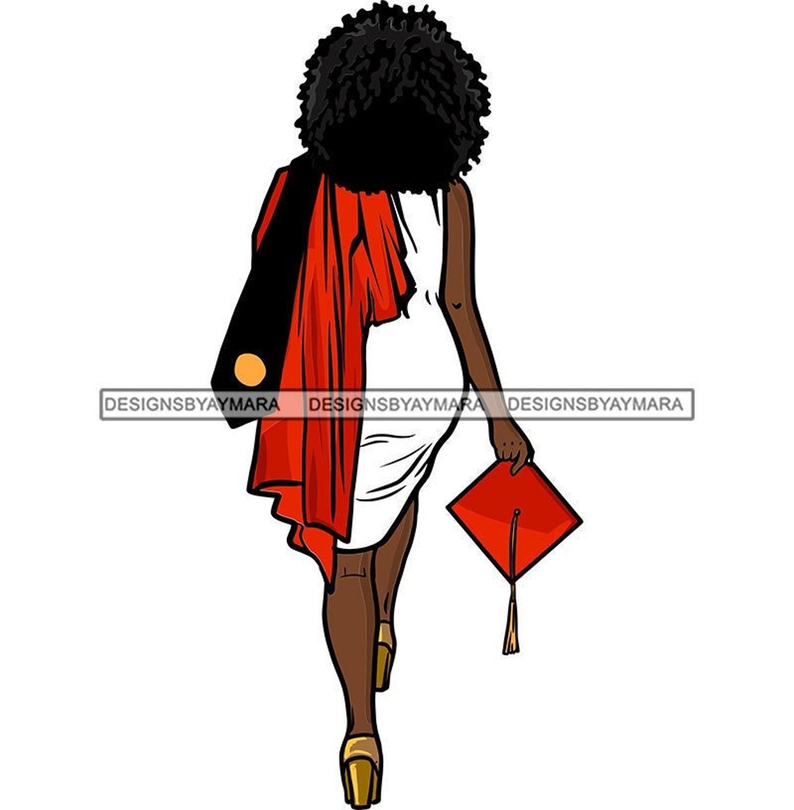 Graduation Afro Woman Red Cap Diploma Achievement Education - Etsy