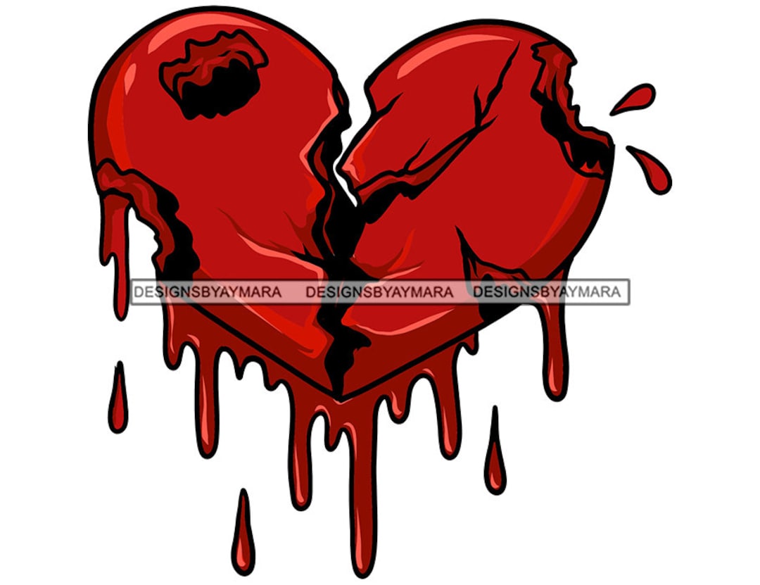 Red Broken Heart Bullet Holes Scars Grief Dripping Blood Bleeding ...