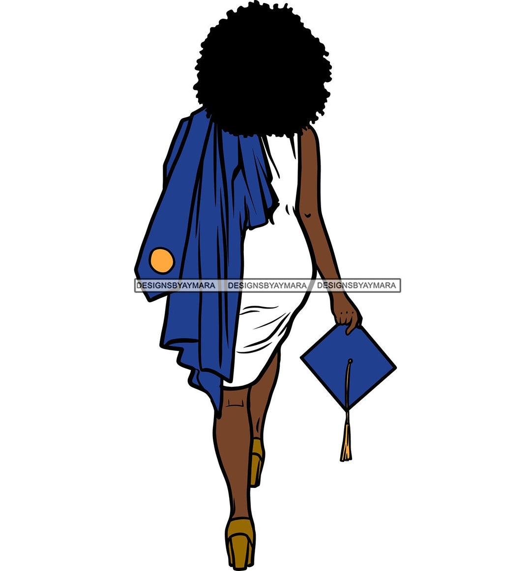 Graduation Afro Woman Royal Blue Cap Achievement Education College ...