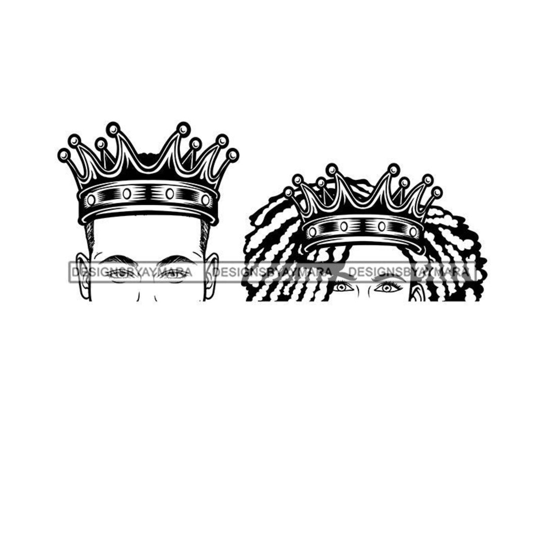 Melanin King and Queen With Dred Locs Sister Locs Wearing Crown in Bw ...