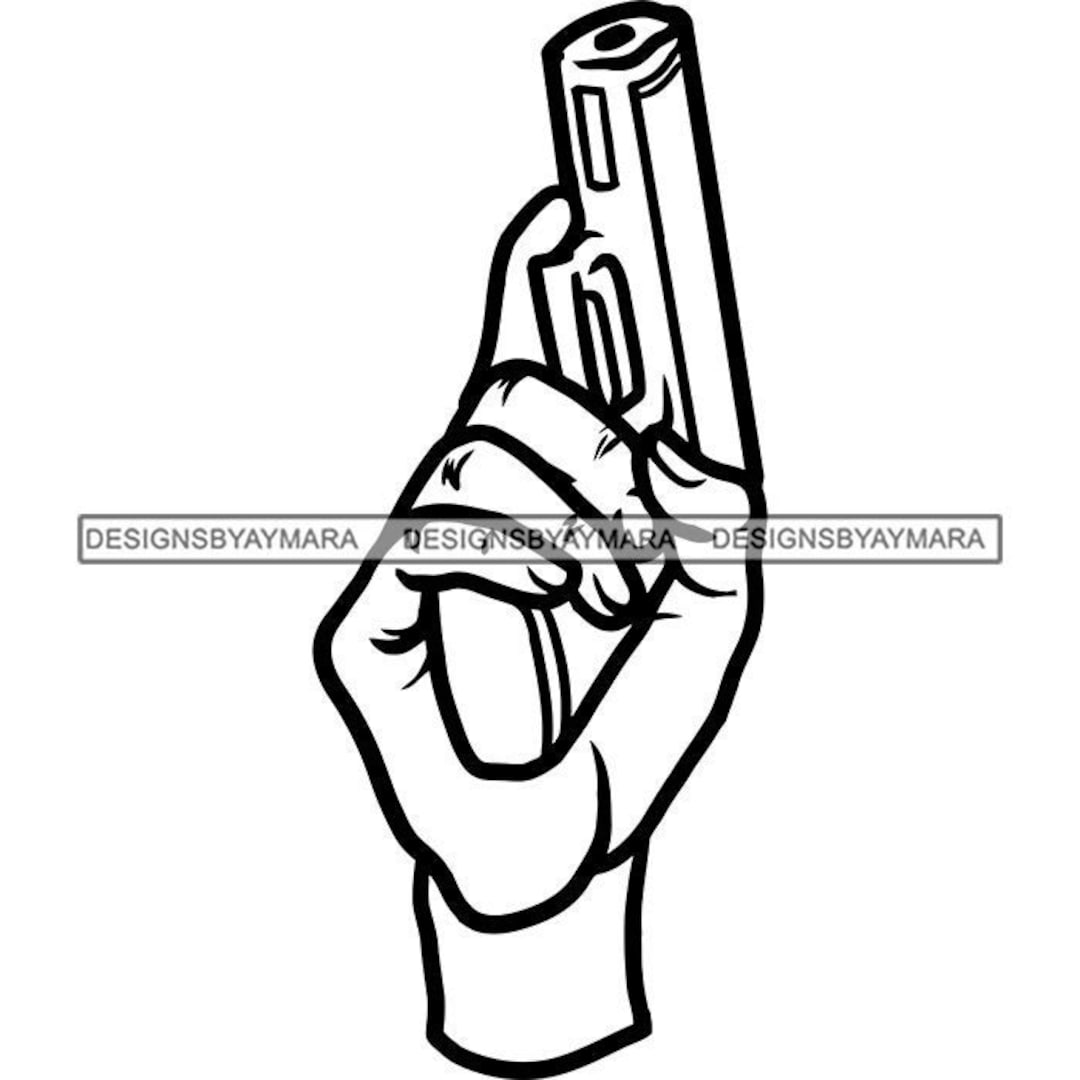 Hand Holding Gun Pointing up Trigger Finger Gangsta in Bw Gangster Gun ...