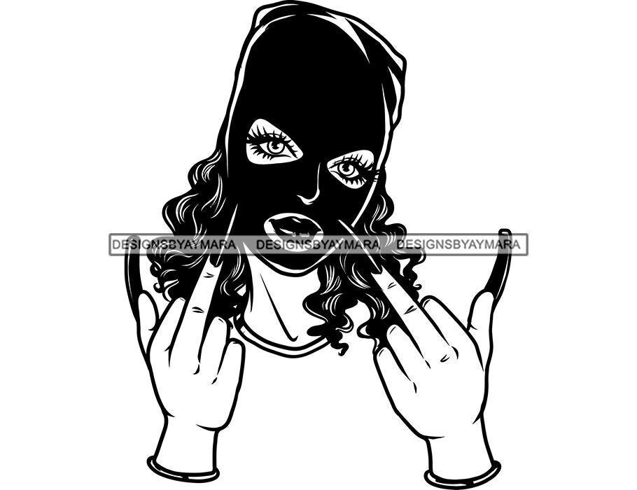 Gangster Woman Middle Finger Ski Mask Burglar Crime Robber Ghetto ...