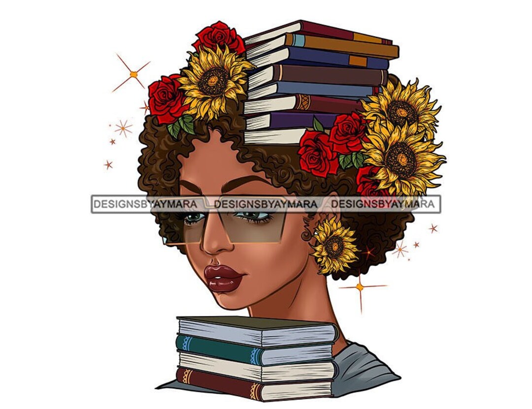 Student Educated African American Woman Reading Glasses Books ...