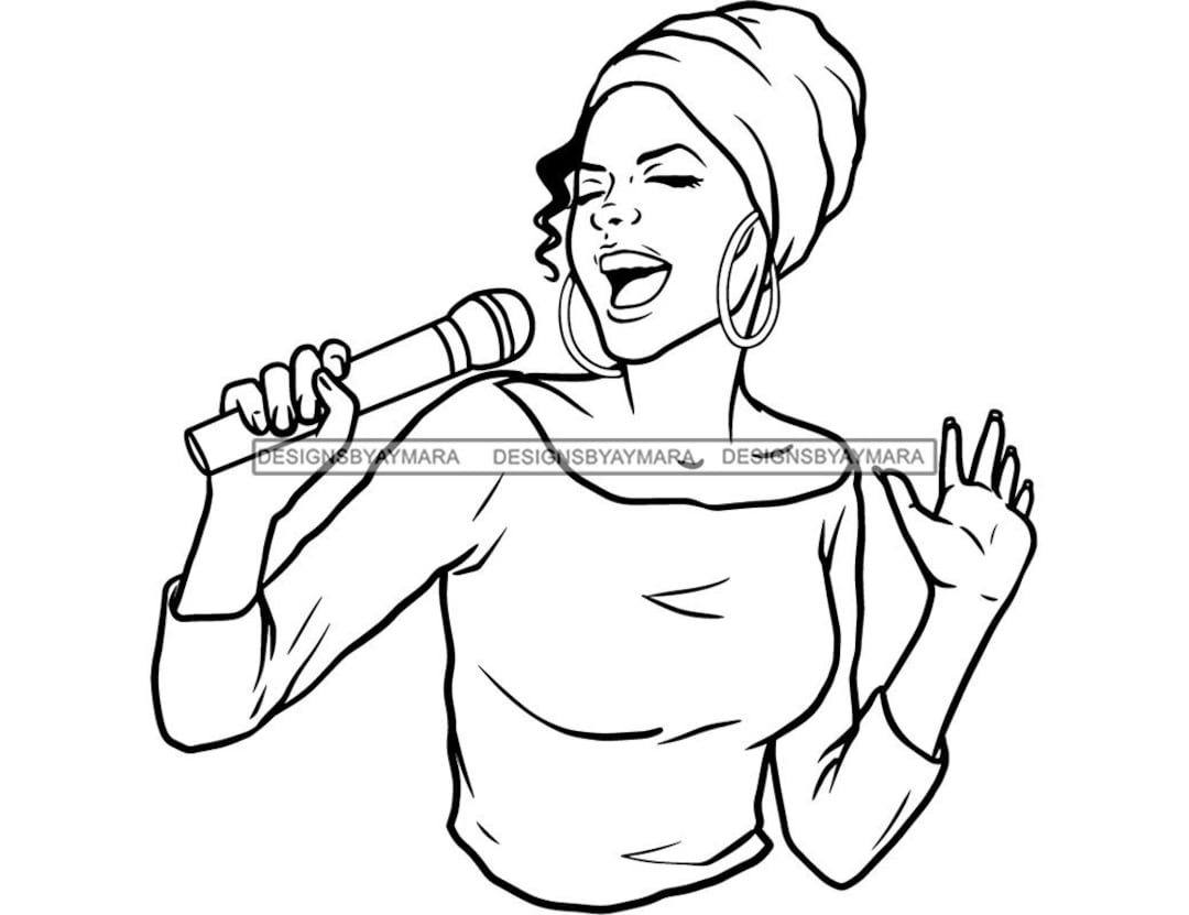 Melanin Woman Singer Singing Wearing Headwrap in Bw Black Woman Queen ...