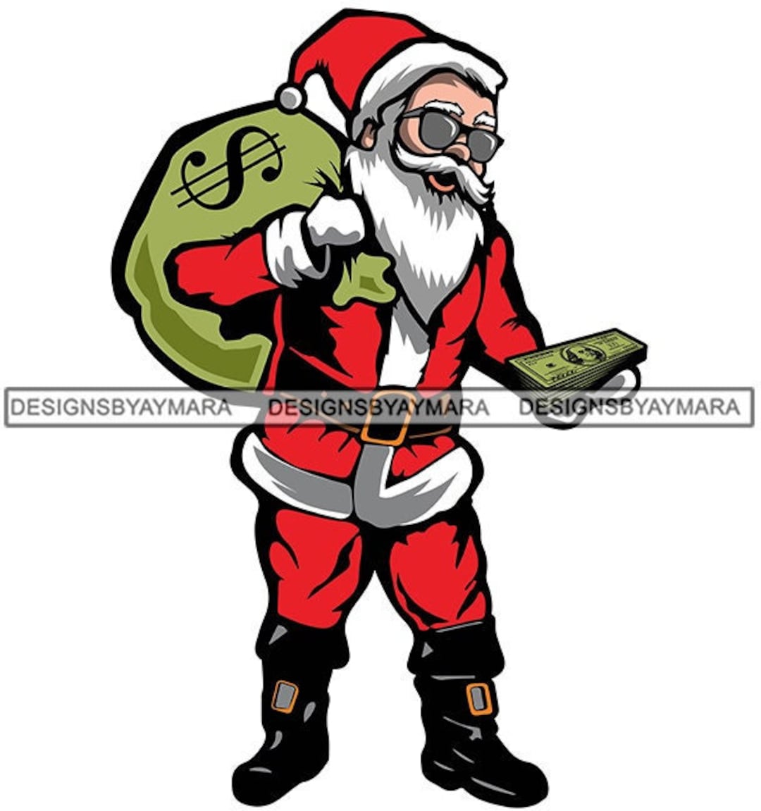 Gansta Gangster Santa Claus Holding Bag Money Cash Modern Savage Winter ...