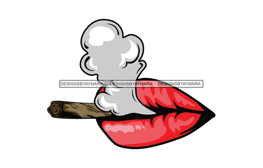 Red Lips Smoking Joint Blunt Logo Leaf 420 Cigarette Stone Organic ...