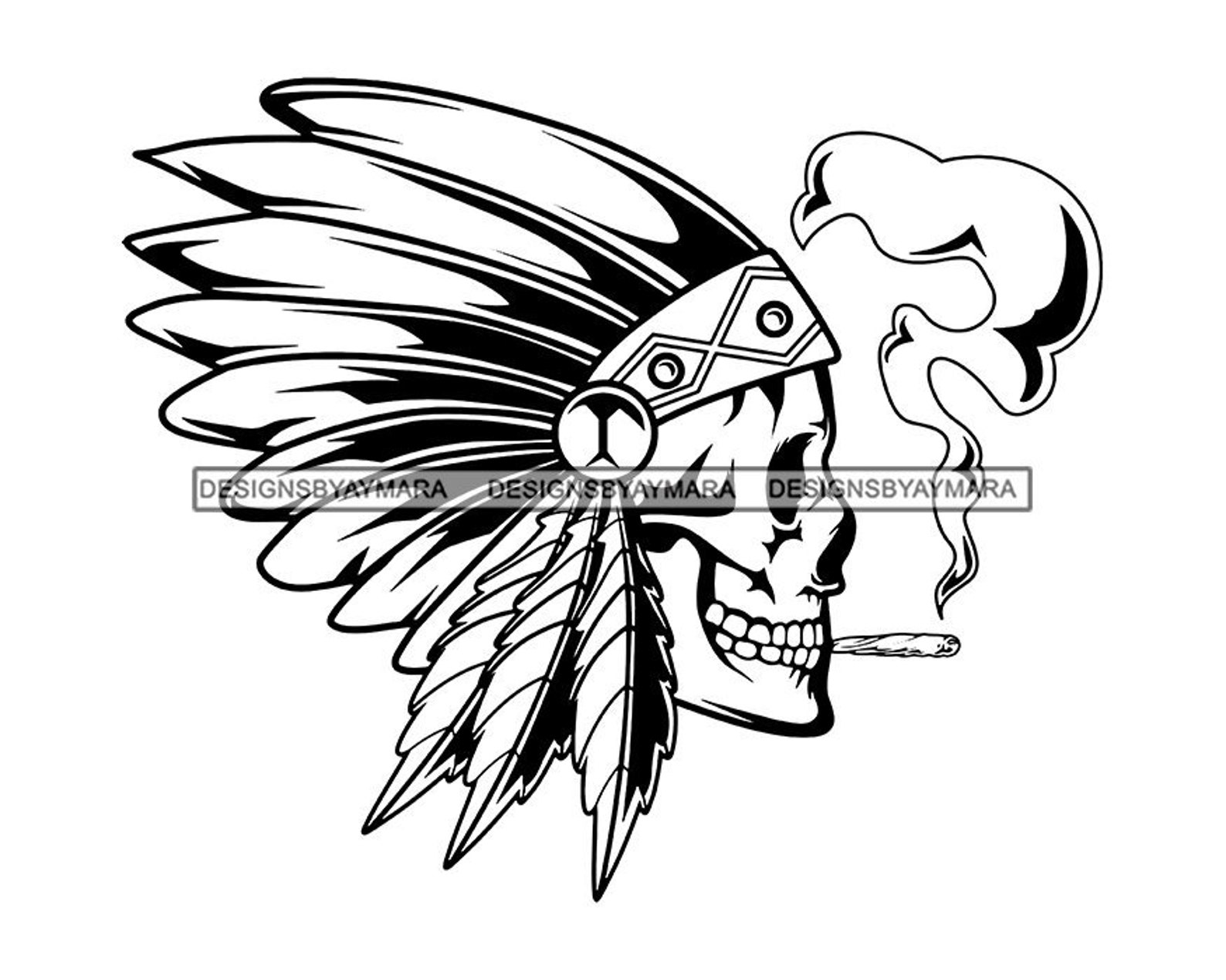 Native American Skull Skeleton Smoking Cigarette Logo Organic - Etsy