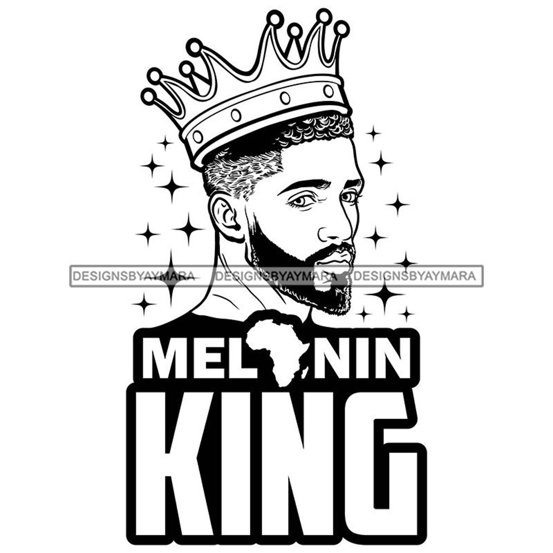 Handsome Melanin King Wearing Crown Africa Sparkles Stars in Bw ...