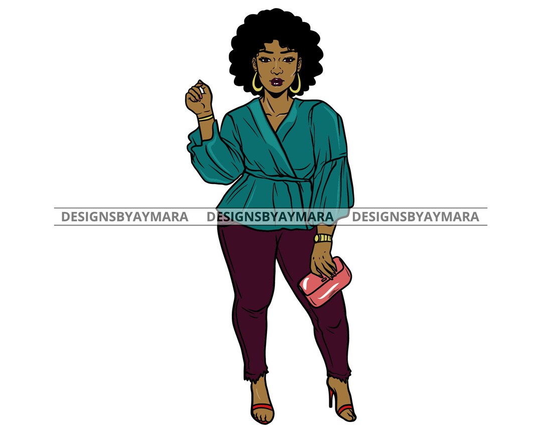 Curvy Melanin Woman Fashionista Fabulous Classy Goddess Skills Standing ...