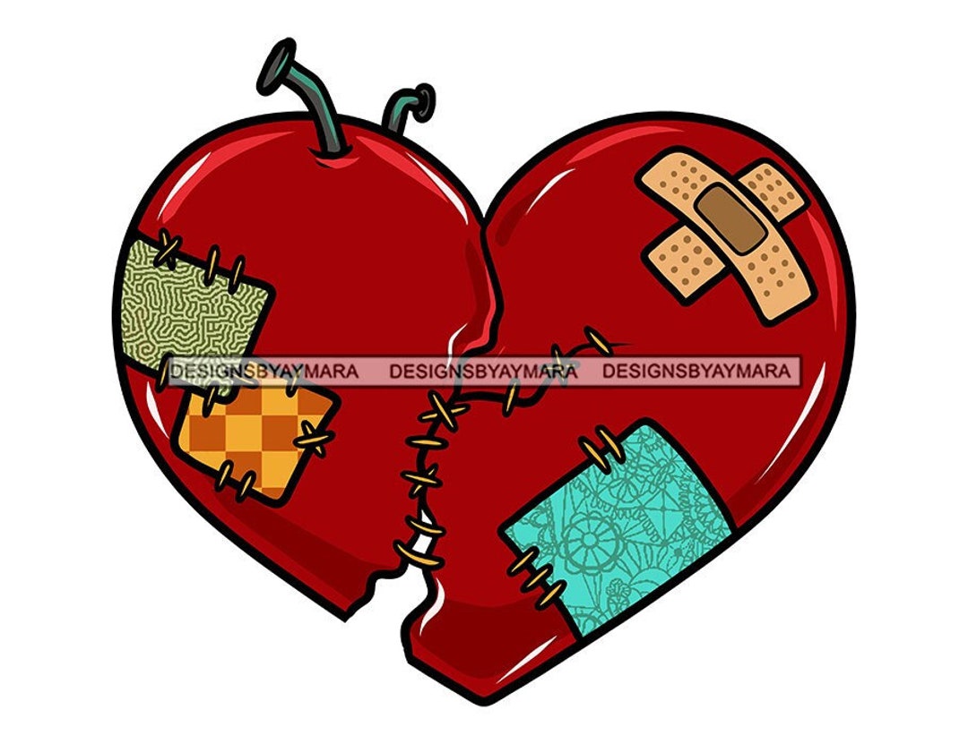 Broken Heart Separation Sadness Pain Crack Hurt Stitches Bandage Patch ...