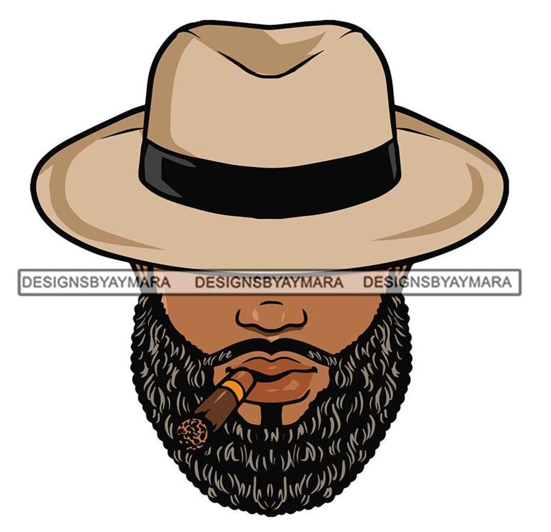Older African Man Gray Hair Faceless Smoking Cigar Smoke Smoker Fedora ...