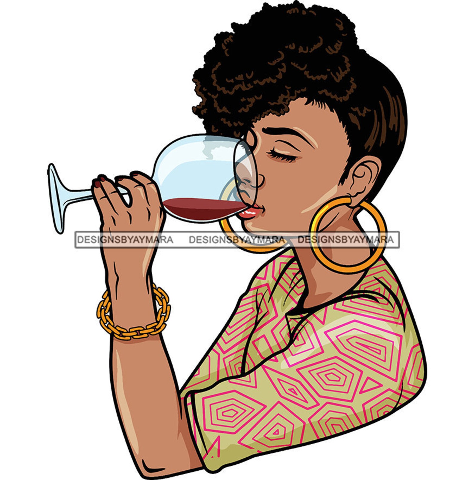 Melanin Afro Pretty Woman Drinking Wine Beautiful Relax Queen Etsy