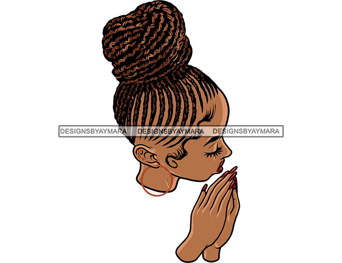 Melanin Afro Woman Praying God Braids Hairstyle Lord Prayer Hands Holy ...