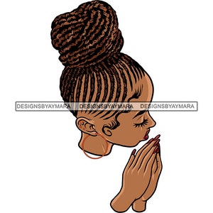 Melanin Afro Woman Praying God Braids Hairstyle Lord Prayer Hands Holy ...