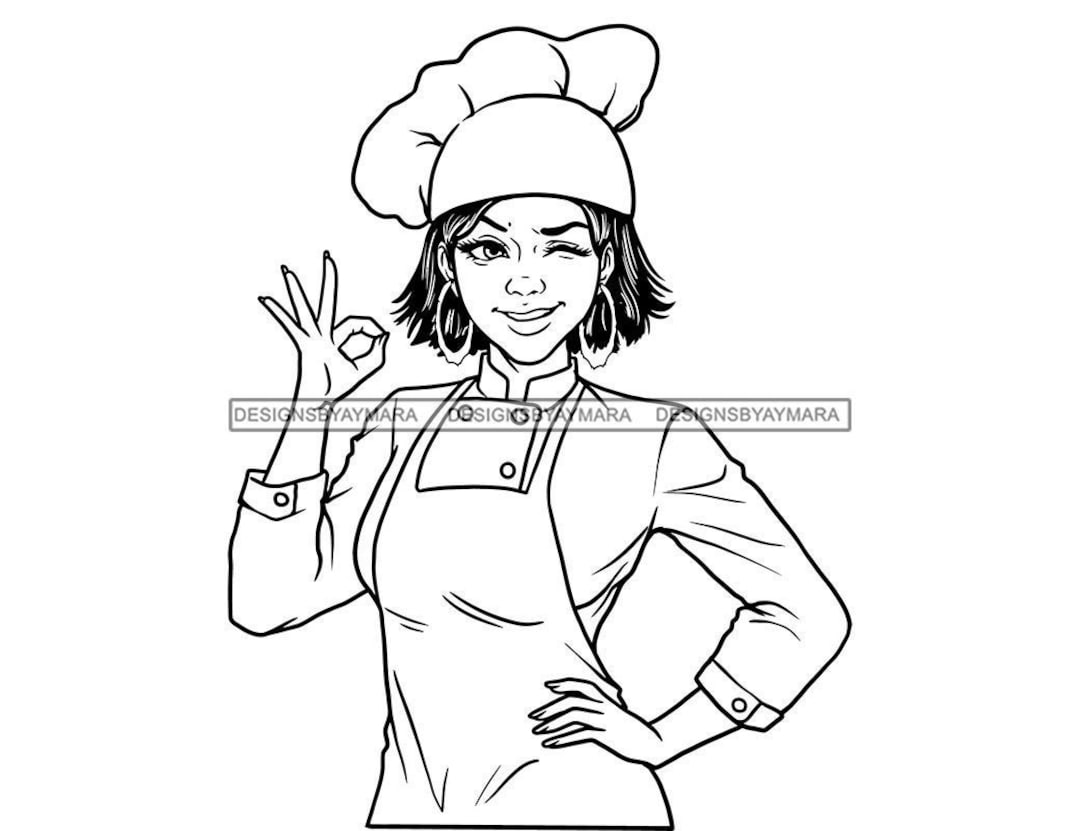 White Woman Chef Uniform Okay Sign Chef Hat Cook Food Apron Kitchen ...
