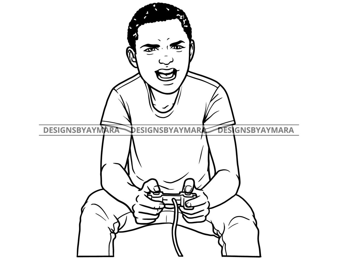 Black Teenage Boy Playing Video Game Entertainment Fun Boy | Etsy