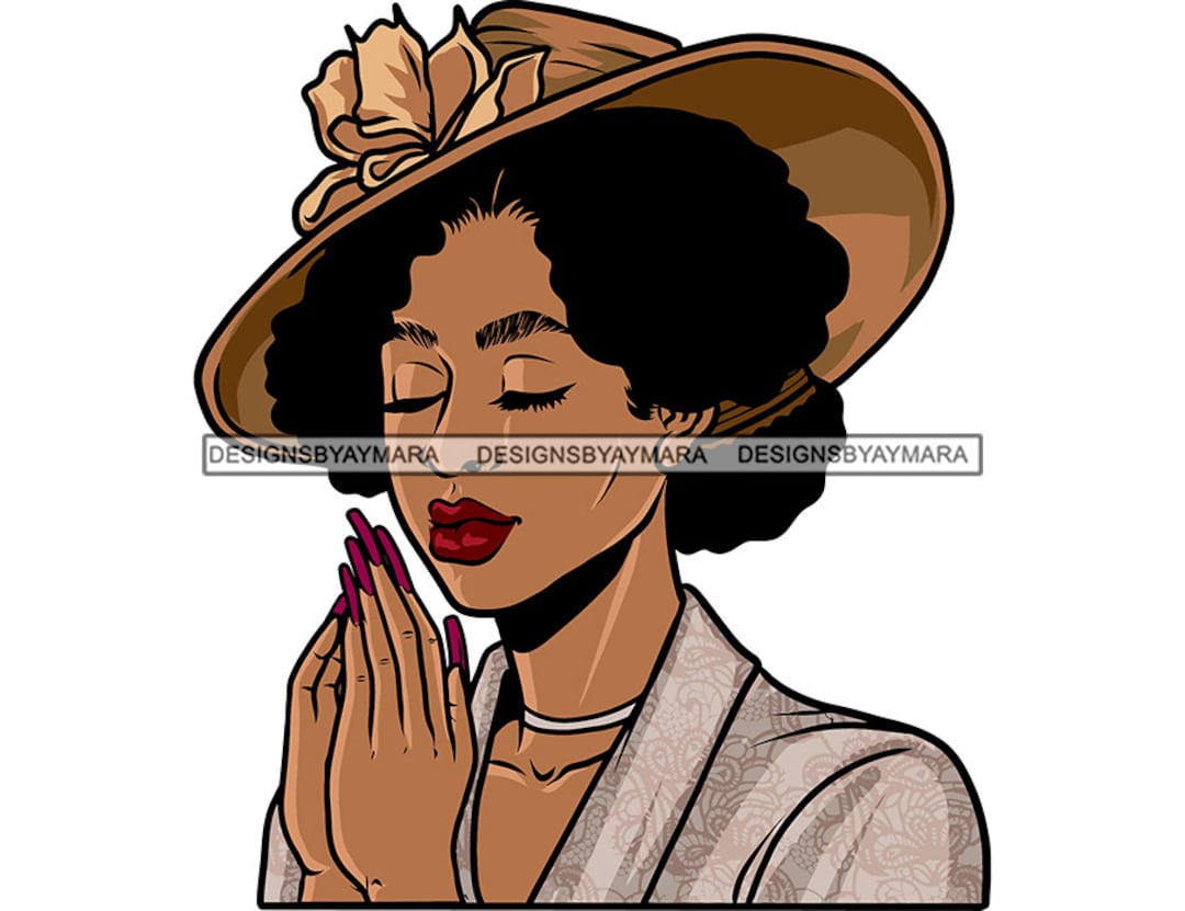 Holy Woman Praying God Prayers Hands Classy Old School Church Hat ...
