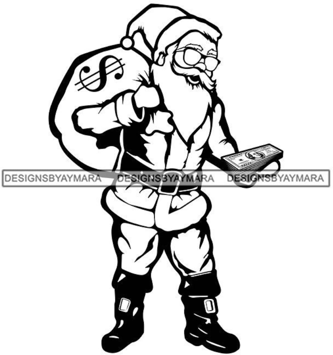 Gangster Santa Claus Holding Bag Money Cash Modern Gansta Savage Winter ...