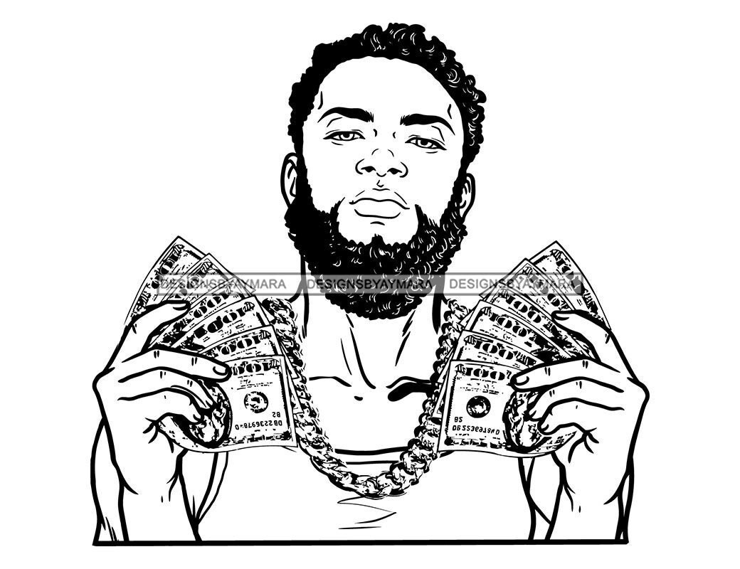 Black Man With Full Beard Gold Chain Holding Money Cash Dollar | Etsy