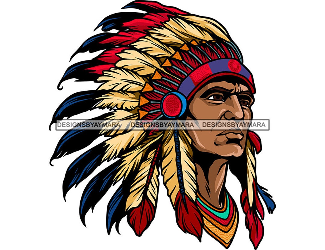Cherokee Chief Native American Indian Man Wearing Traditional Feather ...