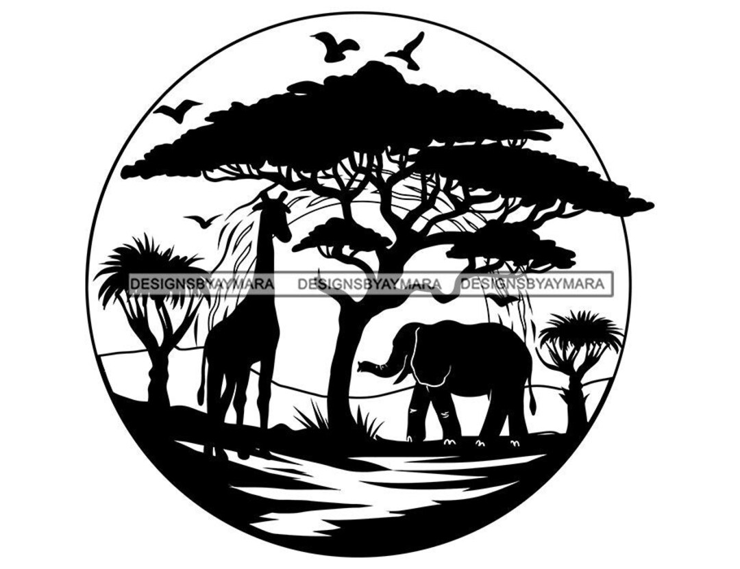 Safari Fauna Sun Tree Animal Nature Wildlife Giraffe Africa Elephant ...