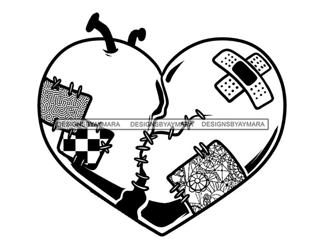 Broken Heart Crack Hurt Pain Stitches Bandage Patch Divorce Separation ...
