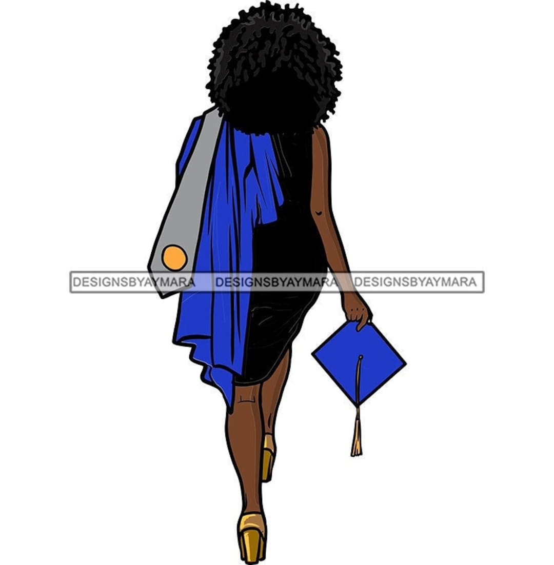 Graduation Afro Woman Diploma Royal Blue Cap Education College Ceremony ...