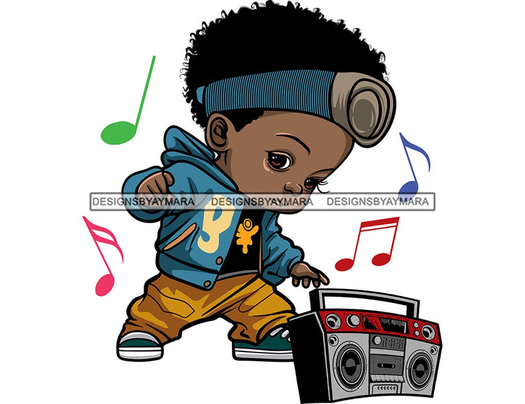 Afro Baby Boy Dancing Hip Hop Rap Rapper Urban Street Music Notes ...