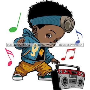 Afro Baby Boy Dancing Hip Hop Rap Rapper Urban Street Music Notes ...