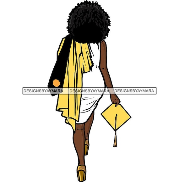 Graduation Afro Woman Cap Diploma Ceremony Yellow Gown - Etsy