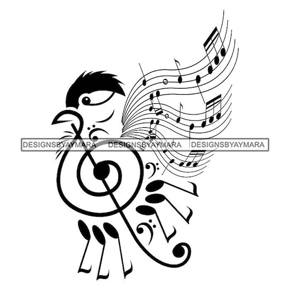 Bird Music Notes Black and White Bird and Notes Music Score - Etsy