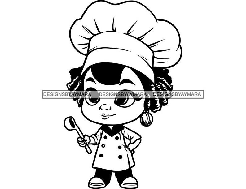 Cute Woman Chef Cartoon Style Locs Hair Big Eyes Uniform - Etsy