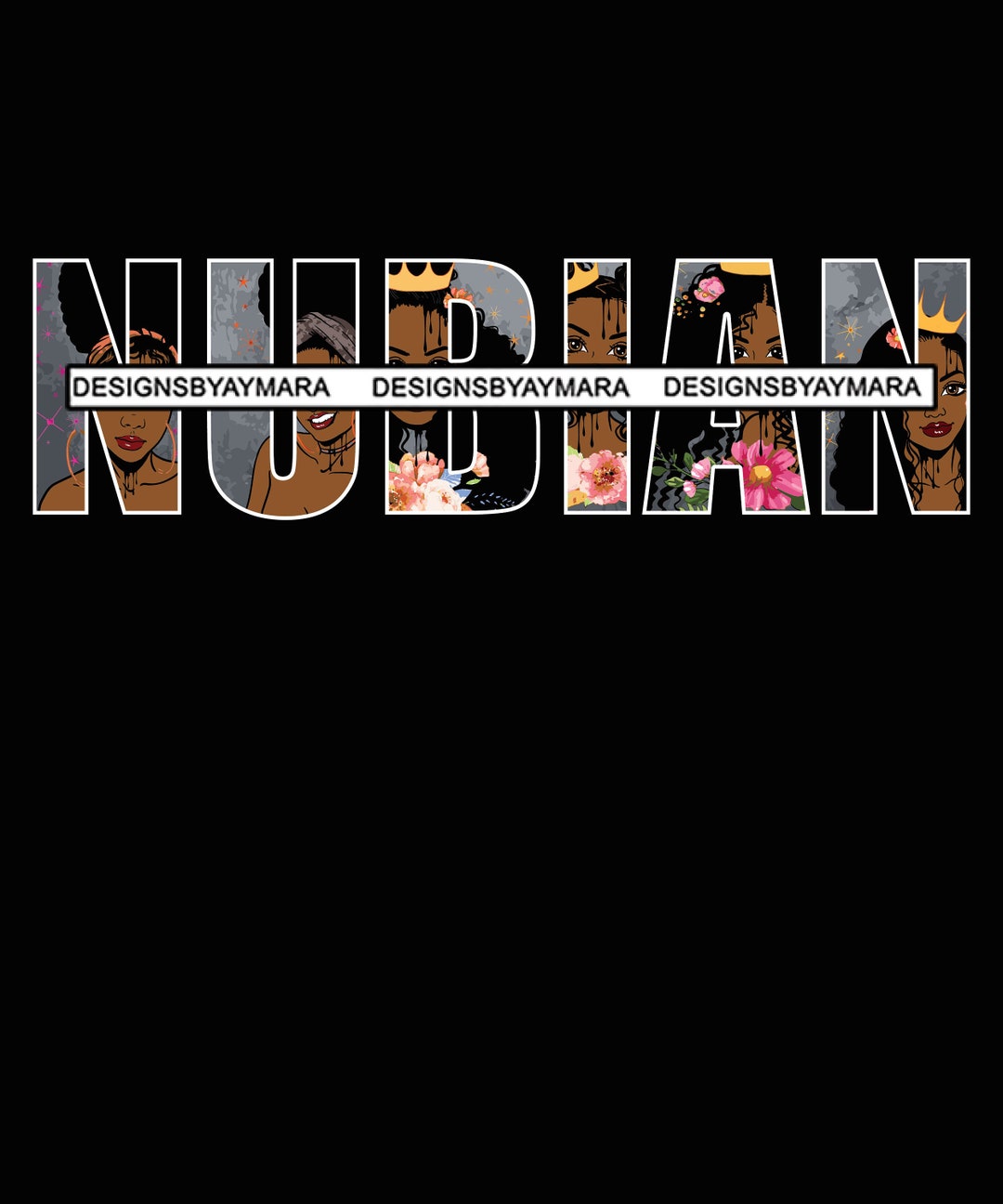 Nubian Black Women in Letters Faces Hair in Color Sisters Hermanas Word ...