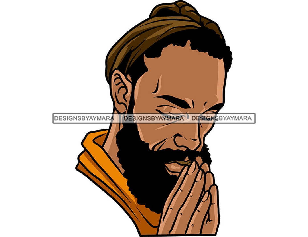Hombre afroamericano Orando Dios Barba larga Barba Oraciones Manos ...