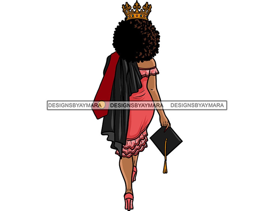 Graduation Afro Woman Queen Graduate Grad School Ceremony Success Gown ...
