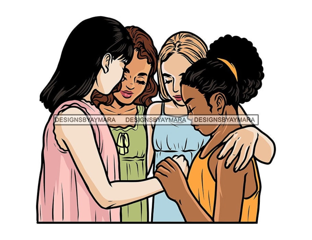 Group of Girls Holding Hands Praying God Different Ethnicity Imploring ...