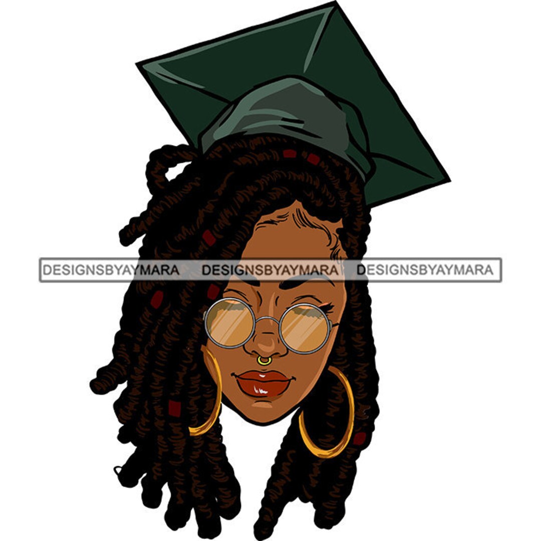 Melanin Woman Locs Green Graduation Cap College High School Graduating ...