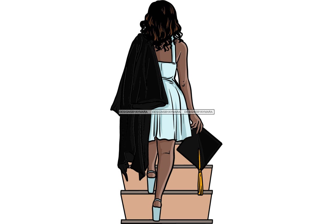 Graduation Grad Walking up to the Stage Black Grad Gown Light Blue ...