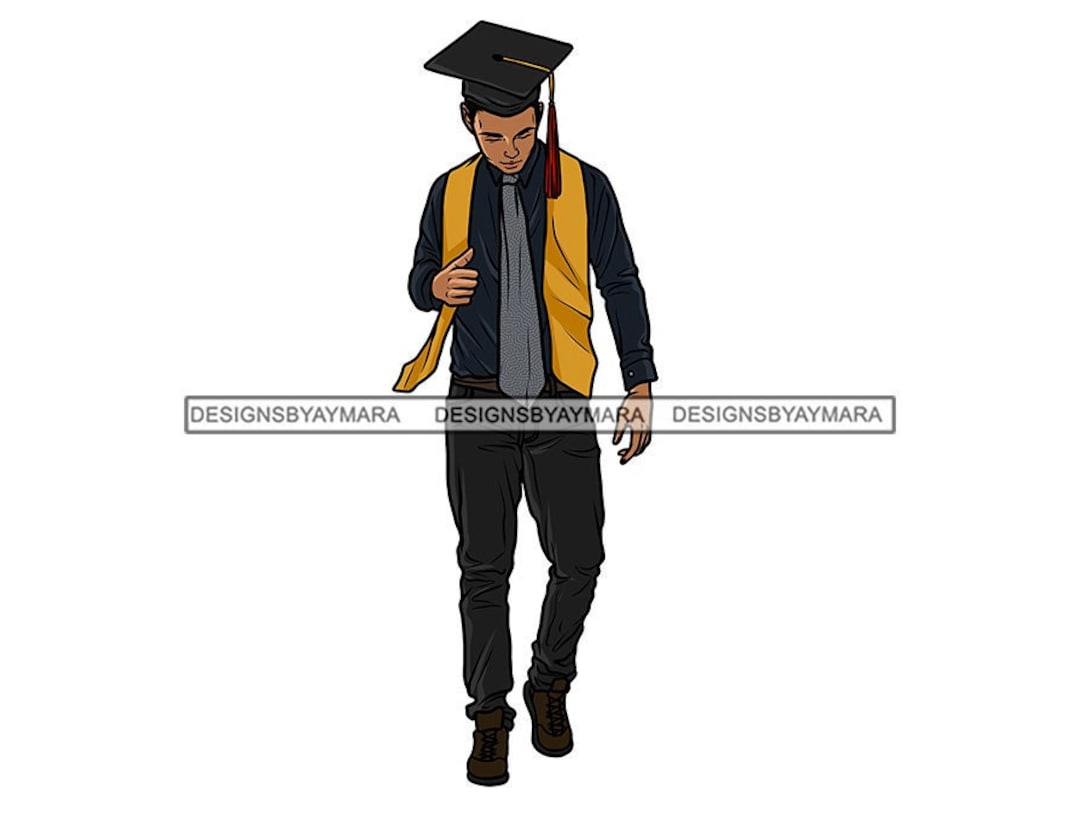 Graduation Young Man Diploma Cap Gown Degree Yellow Tassel Graduate ...