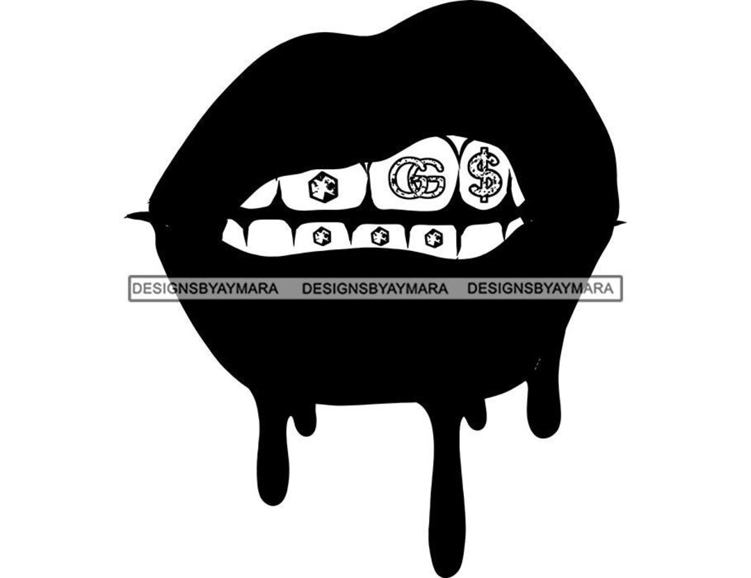 Woman Dripping Black Lips Gems Dollar Sign GG Diamonds - Etsy