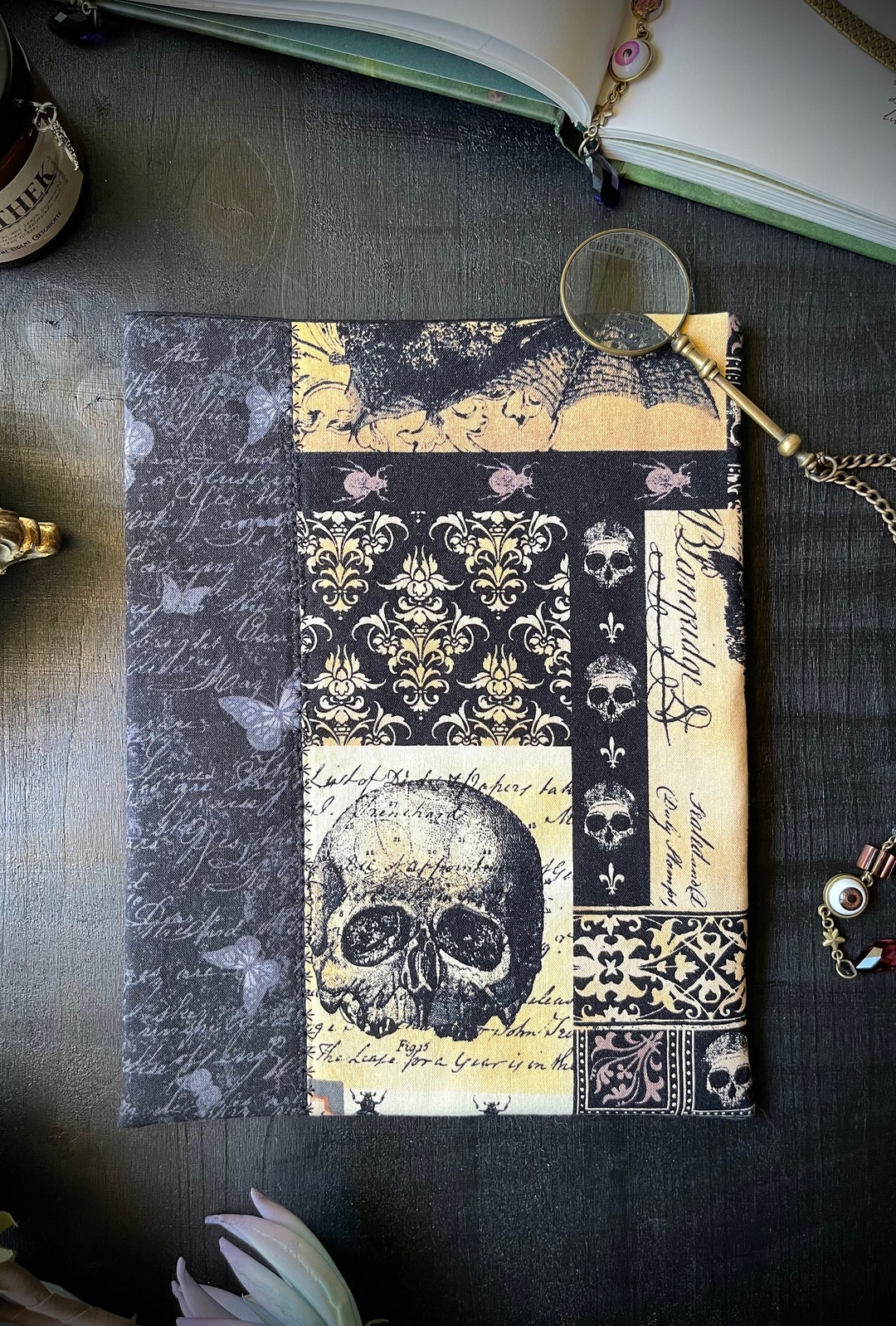 Book Cover Skull, Butterfly, Unique, Patchwork, Booksleve, Book Bag ...
