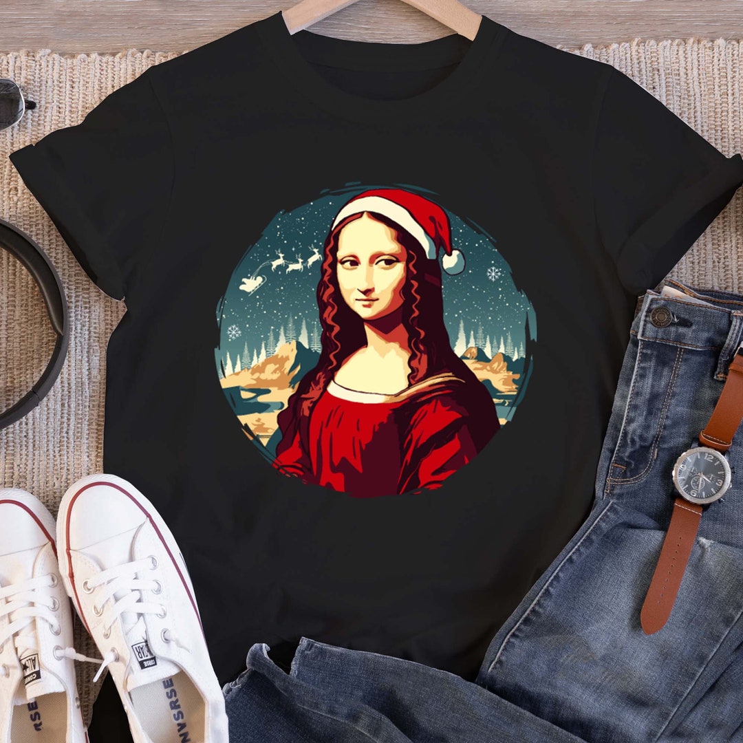 Mona Lisa Christmas Mona Lisa With Santa Hat and Present - Etsy