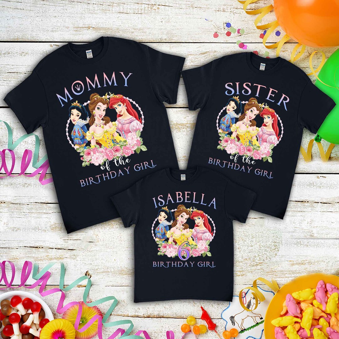 Disney Princess Family Birthday Girl T-shirt, Funny Snow White Ariel Custom Personalized ...