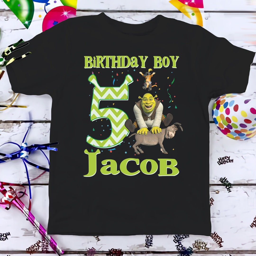 Shrek Birthday T-shirt, Green Ogre Cartoon Custom Personalized Boy Girl ...