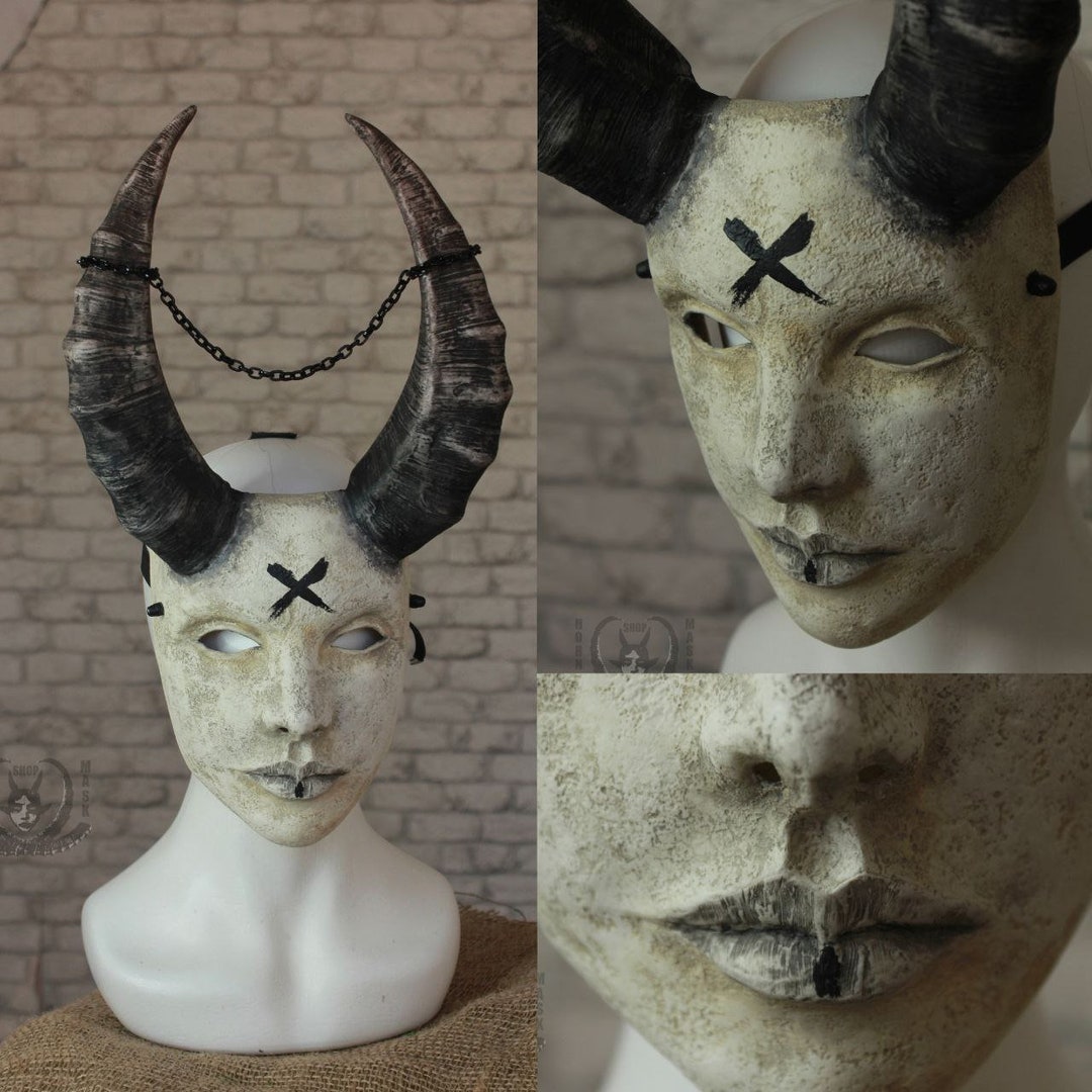 Handmade Mask Female Face Demon With Horns Silent - Etsy