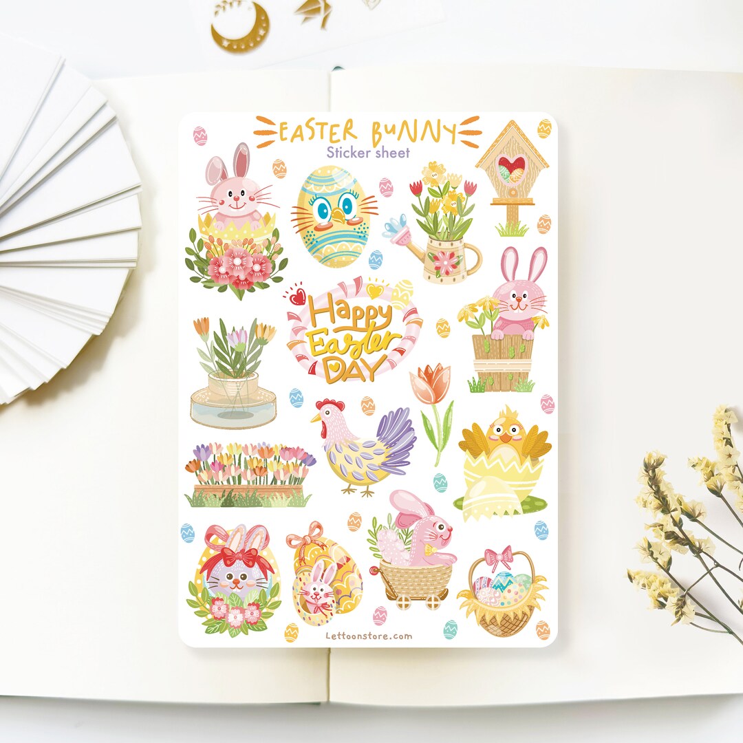 Handmade Sticker Sheet - Easter | Aesthetic Stationery Stickers With ...