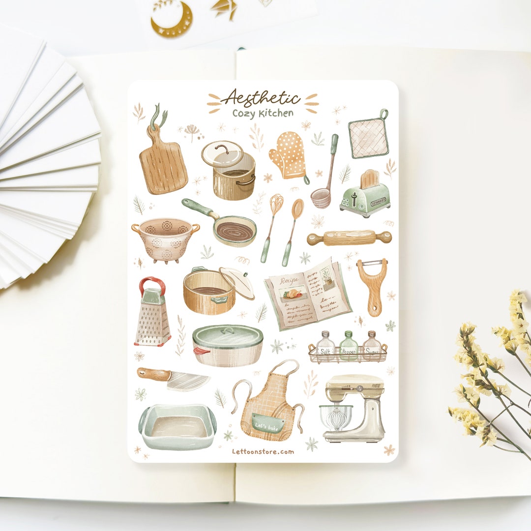 Handmade Sticker Sheet Aesthetic Cozy Kitchen Journal Stickers, Cooking ...