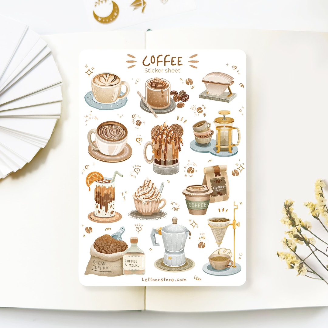 Handmade Sticker Sheet - Coffee | Journal Stickers, Planner Stickers ...
