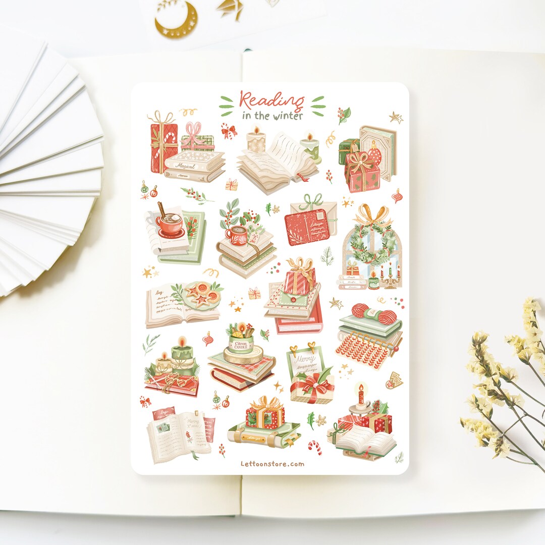 Handmade Sticker Sheet - Reading in the Winter | Journal Stickers ...