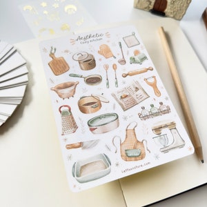 Handmade Sticker Sheet Aesthetic Cozy Kitchen Journal Stickers, Cooking ...